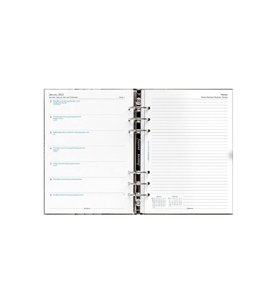 Filofax Replacement White Colour Agenda Rings A5-Master 2022, Weekly Horizontal Planning with Notes 148x210mm.,5.75 inches X 8.25 inches,22-68509