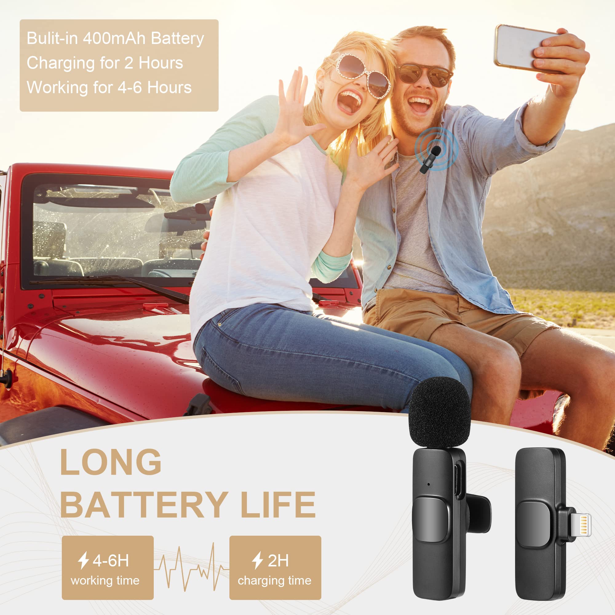 HMKCH Wireless Lavalier Microphone for iPhone iPad, Plug-Play Wireless Mic for Recording, Live Streaming, YouTube, TikTok, Facebook, Noise Reduction/No APP & Bluetooth Needed