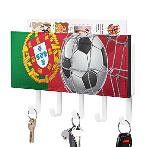 Portugal Flag Soccer Goa PU Leather Wall Mounted Key Hook Organizer Hanging Key Holder Decoration