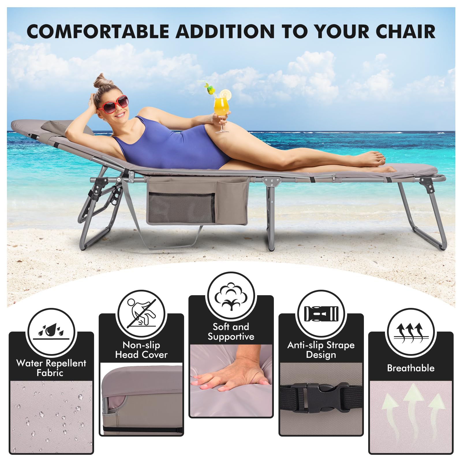 Minndudu Oversized Women Comfy Tanning Chair with Cushion Face Hole + Standard Size Tanning Chair (Buy Together)