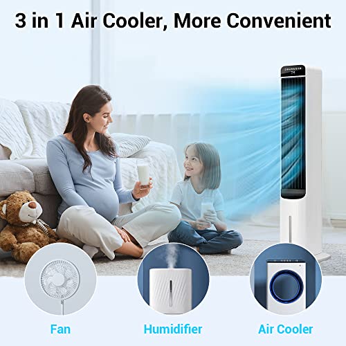 Uthfy Swamp Cooler, Evaporative Air Cooler With 4 Ice Packs and Remote, 80° Oscillation 3 Speeds 3 Modes, 41" Tower Fans that Blow Cold Air, Bladeless Fan for Bedroom Home Office