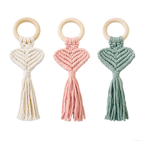 ZOONAI Hanging Handmade Weaving Love Pendant Car Ornament Modern Home Decoration Accessories Hanging Pendant for Bedroom Nursery Room (White)