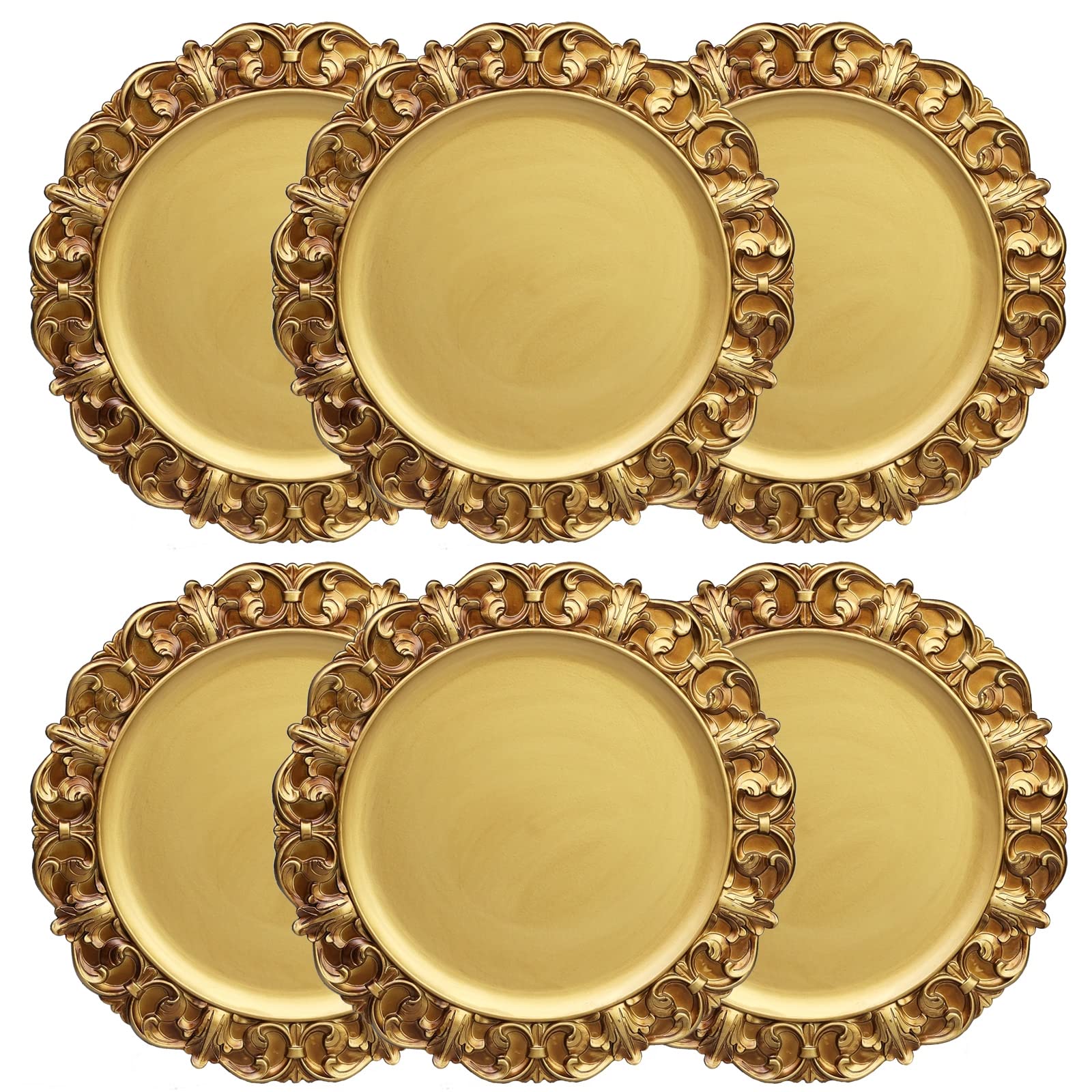 Leemxiiny Antique White Charger Plates with Gold Scalloped Rim Set of 6, Plate Chargers for Dinner Plates Bulk Wedding, Table Decoration, Party