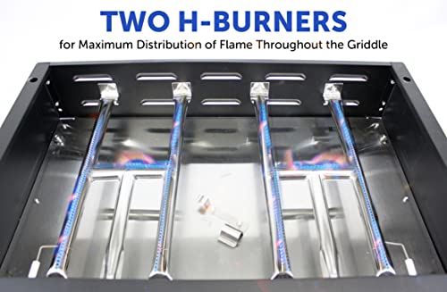 Flame King YSNFM-HT-120DB Double Burner Flat Top Outdoor BBQ Grill, Portable Propane Gas Griddle for Camping and Tailgating, 22 inches, Black