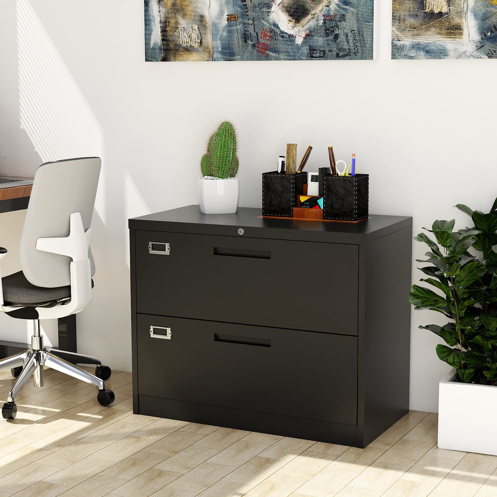 Fesbos Lateral File Cabinet with Lock, 2 Drawer Large Metal Filing Cabinet,Home Office Lockable Storage Cabinet for Hanging Files Letter/Legal/F4/A4 Size-Assembly Required