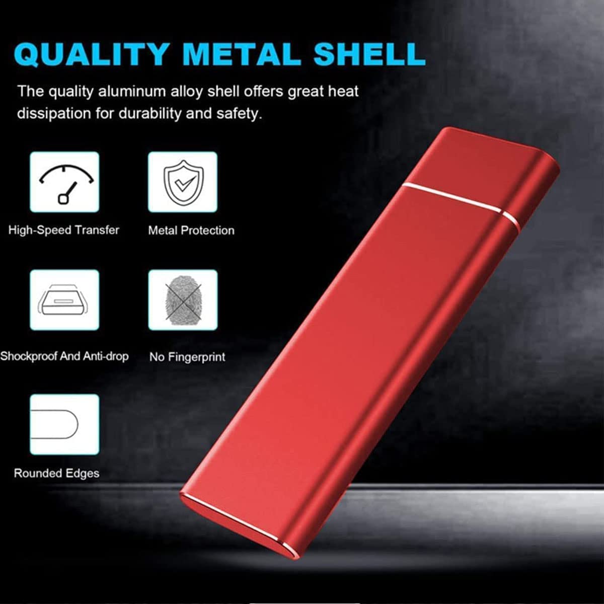 POENOWNE External Solid State Drive 2000GB Protable SSD External Hard Drive high Speed USB 3.1 Type-C Protable Hard Drive External SSD Compatible with PC, Laptop, Desktop and Mac (Red)
