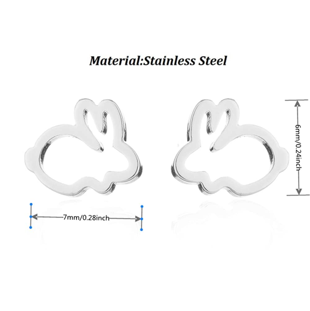 GFDGG Stainless Steel Lovely Hollow Bunny Rabbit Stud Earrings Jewelry for Women Girls Birthday Gift (Silver)