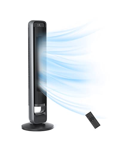 Tower Fan, 42” Oscillating Fan, DC Motor with 28dB Low Noise, 90° Oscillation, 12 Speed Levels, 4 Wind Modes, Night Light, 12-Hour Timer, LED Display, Full Function Remote Control, for Bedroom Living Room Study Office