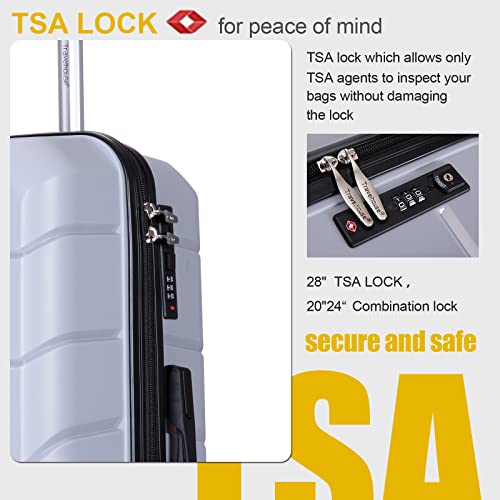 Travelhouse hardshell 3 Piece Set, PP Hard Wheel Suitcase Set with Spinner Wheels, TSA Lock, 20 inch 24 inch 28 inch Women's Luggage Set (Silver)