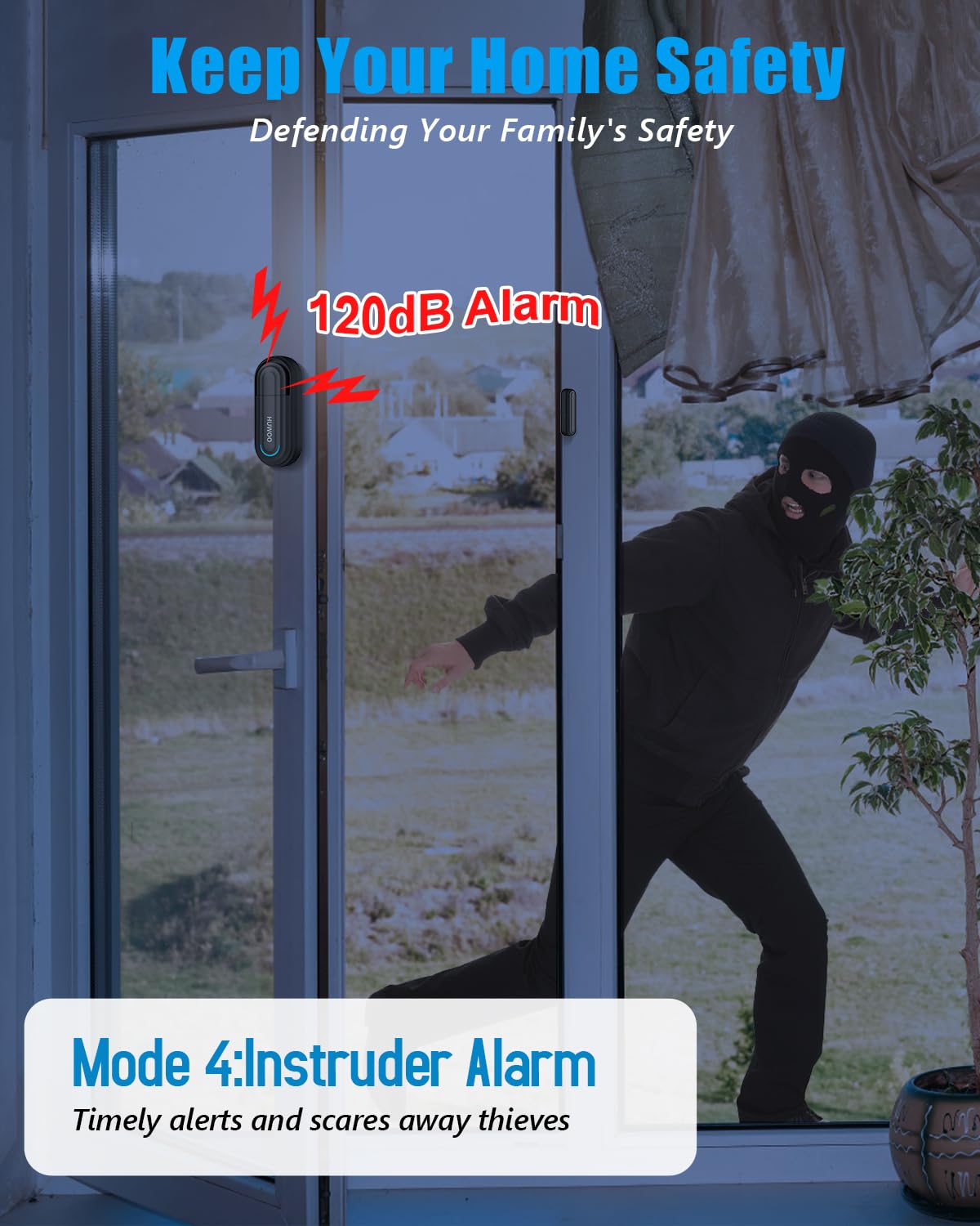 HUWOO Door Alarm for Home Security Kids Safety Dementia Patients, Volume Adjustable Alarm Sensor for Doors Windows When Opening with 0- 120 dB Loud 4 Working Modes