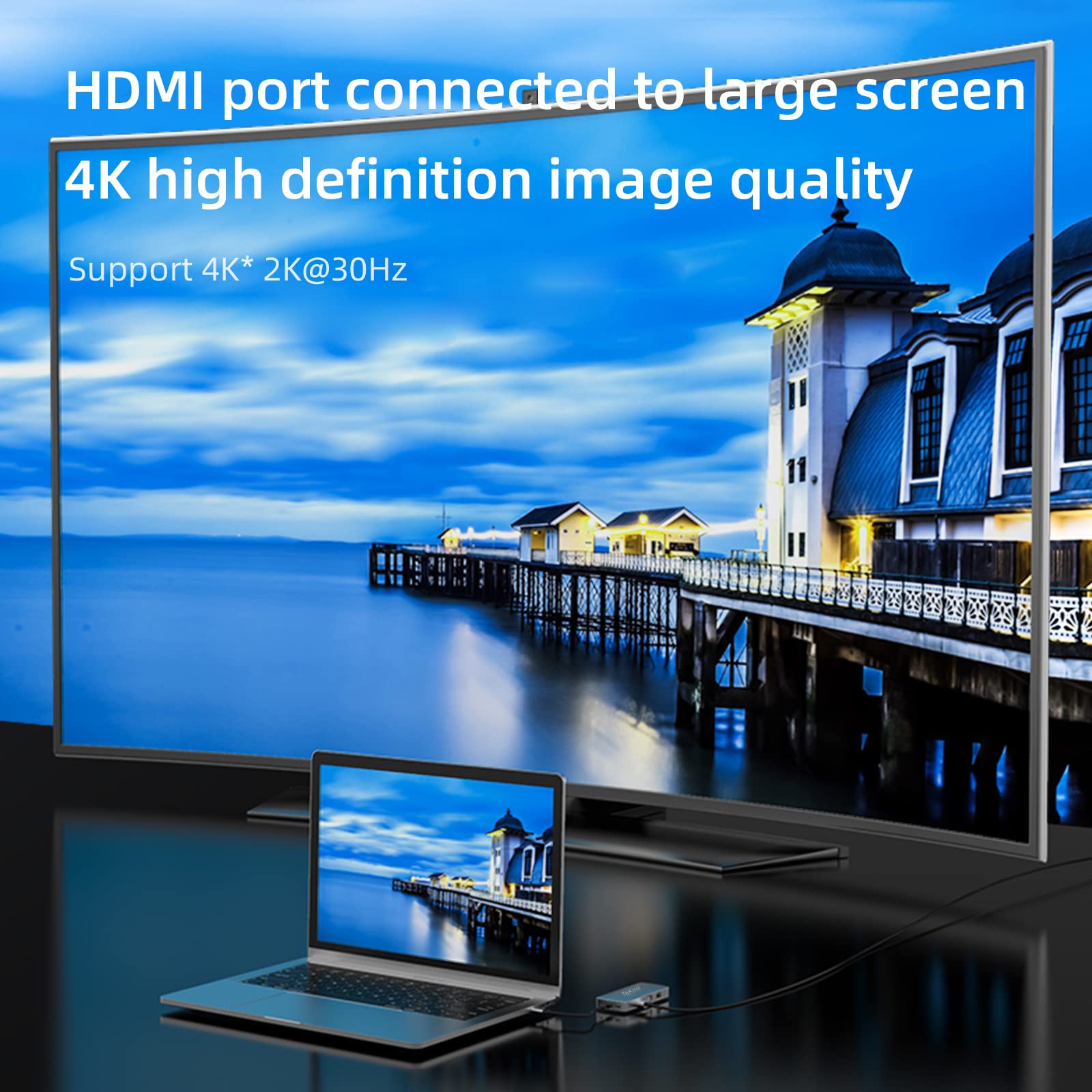 USB C HUB Adapter 6 in 1 with USB 3.0 Connections 4K-HDMI 60wPD SD/TF Card Reader Laptop Docking Station MacBook