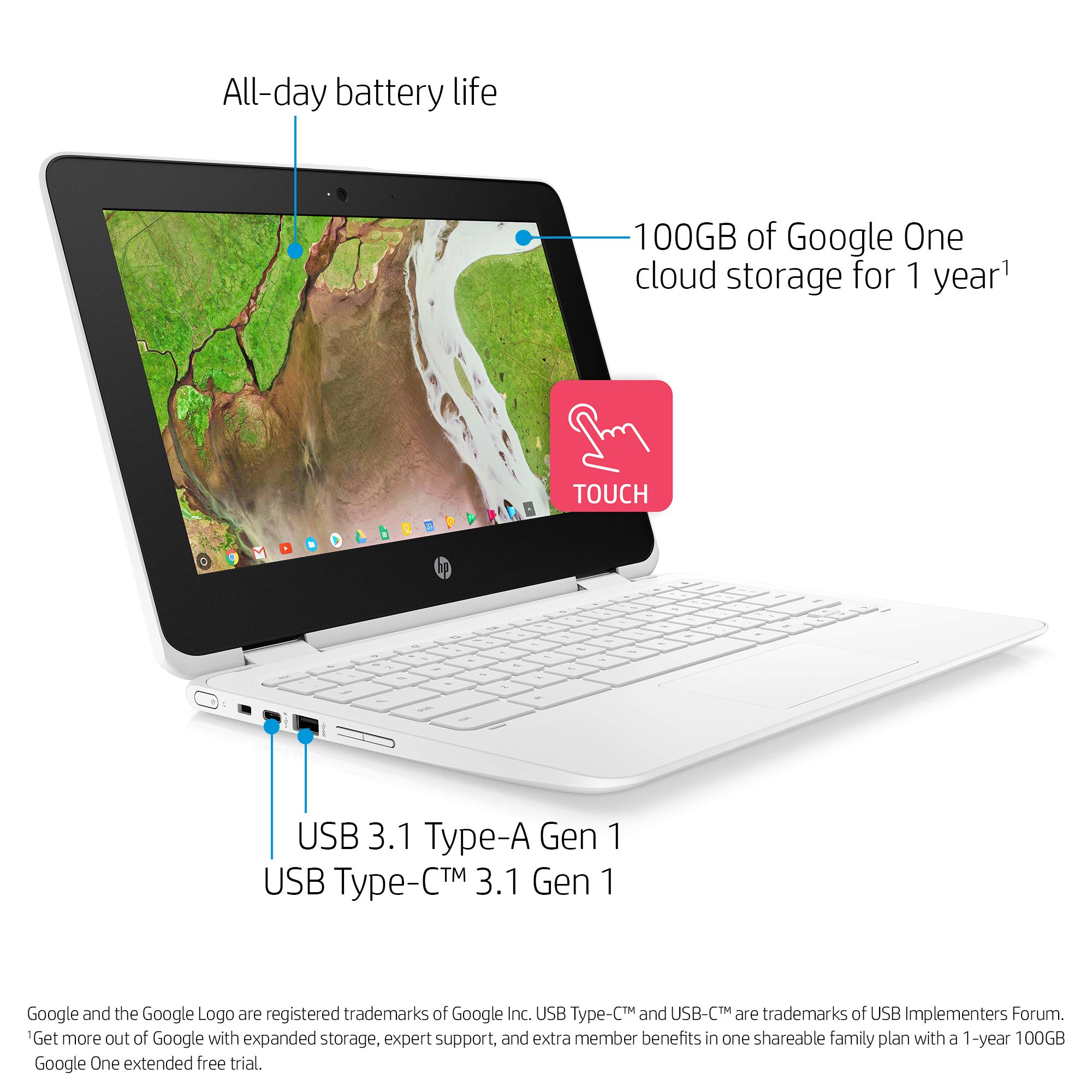HP Chromebook x360 11-inch -Laptop -with 360-degree -Hinge, Intel Celeron N3350 -Processor, 4 GB -RAM, 32 GB eMMC Storage, Chrome OS (11-ae110nr, Snow White)