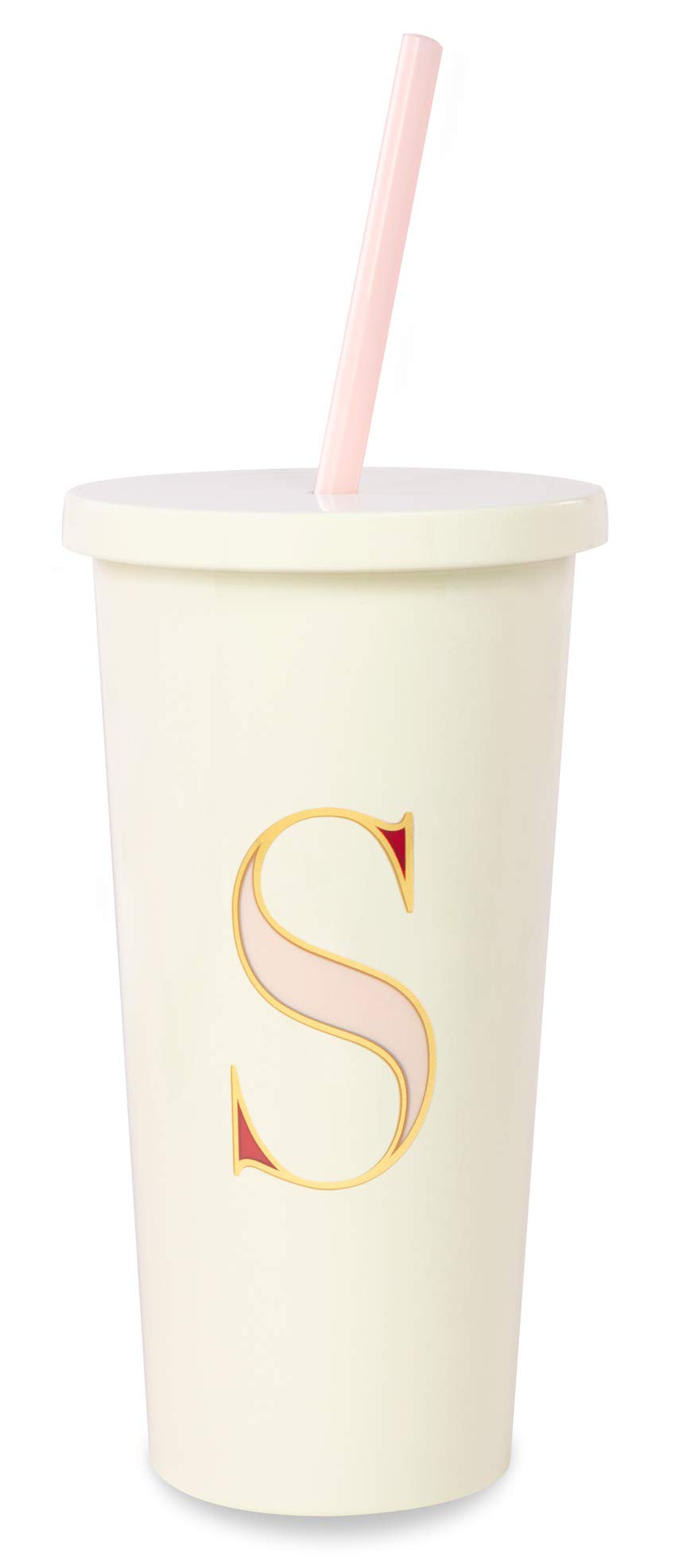 Kate Spade New York Insulated Initial Tumbler with Reusable Straw, 20 Ounce Acrylic Travel Cup with Lid, S (Pink)