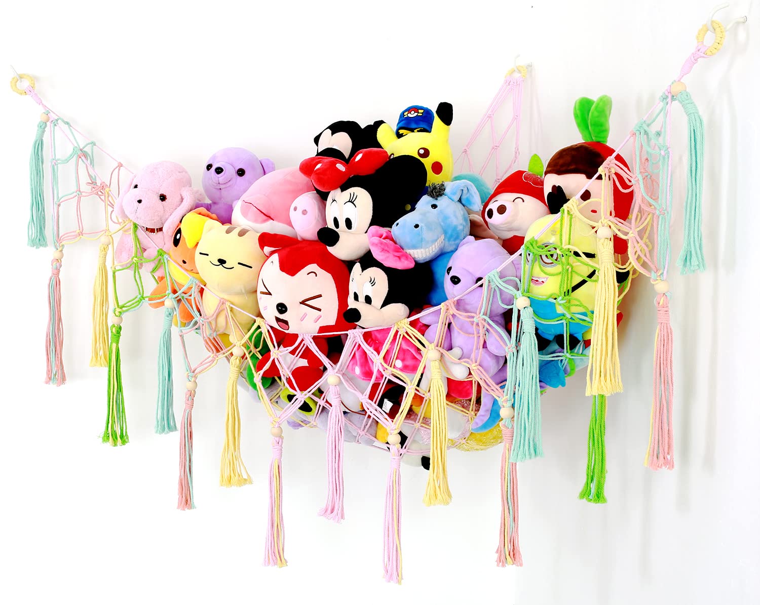 Large Stuffed Animal Net Toy Hammock Corner XL Hanging Net for Plush Toy Holder Boho Macrame Toy Display Stuffed Animal Storage Organizer for Kids Room, Nursery