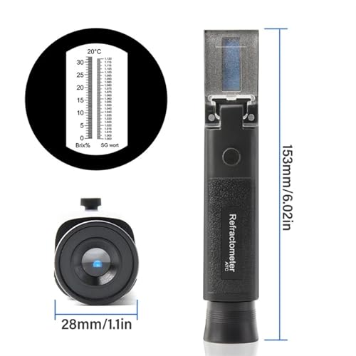 KYKYK Refractometer, Black Refractometer Beer Brix Wort Sugar Alcohol Meter 0-30%1.000-1.120 SG Proportion Handheld Tool Hydrometer Tester for Fruit, Homebrewing, Juice, Vegetables