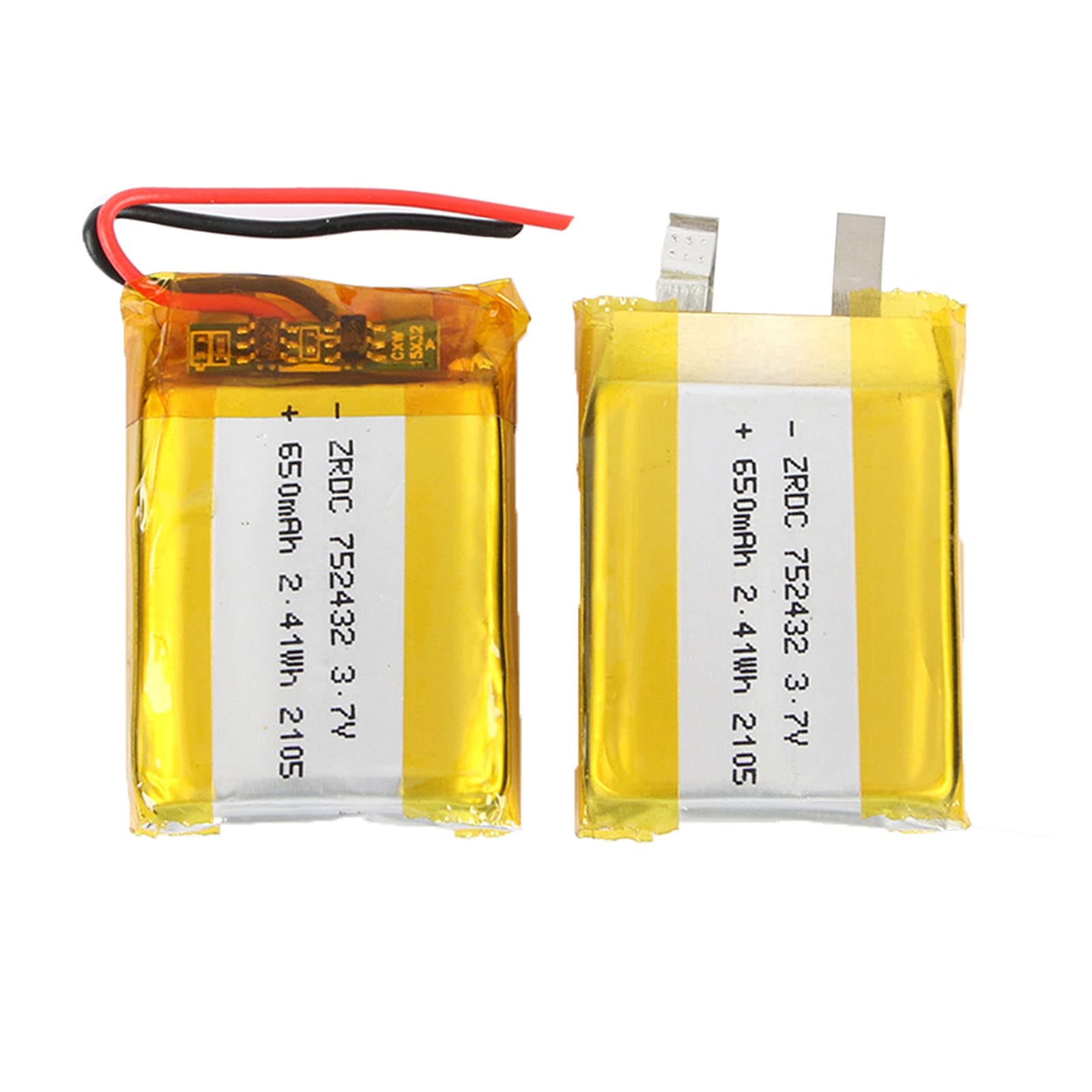 Jieoto 3.7V 650mAh Lithium Polymer Battery 752432 Lithium Polymer ion Battery Pack Rechargeable Battery with JST Connector (2 pcs)