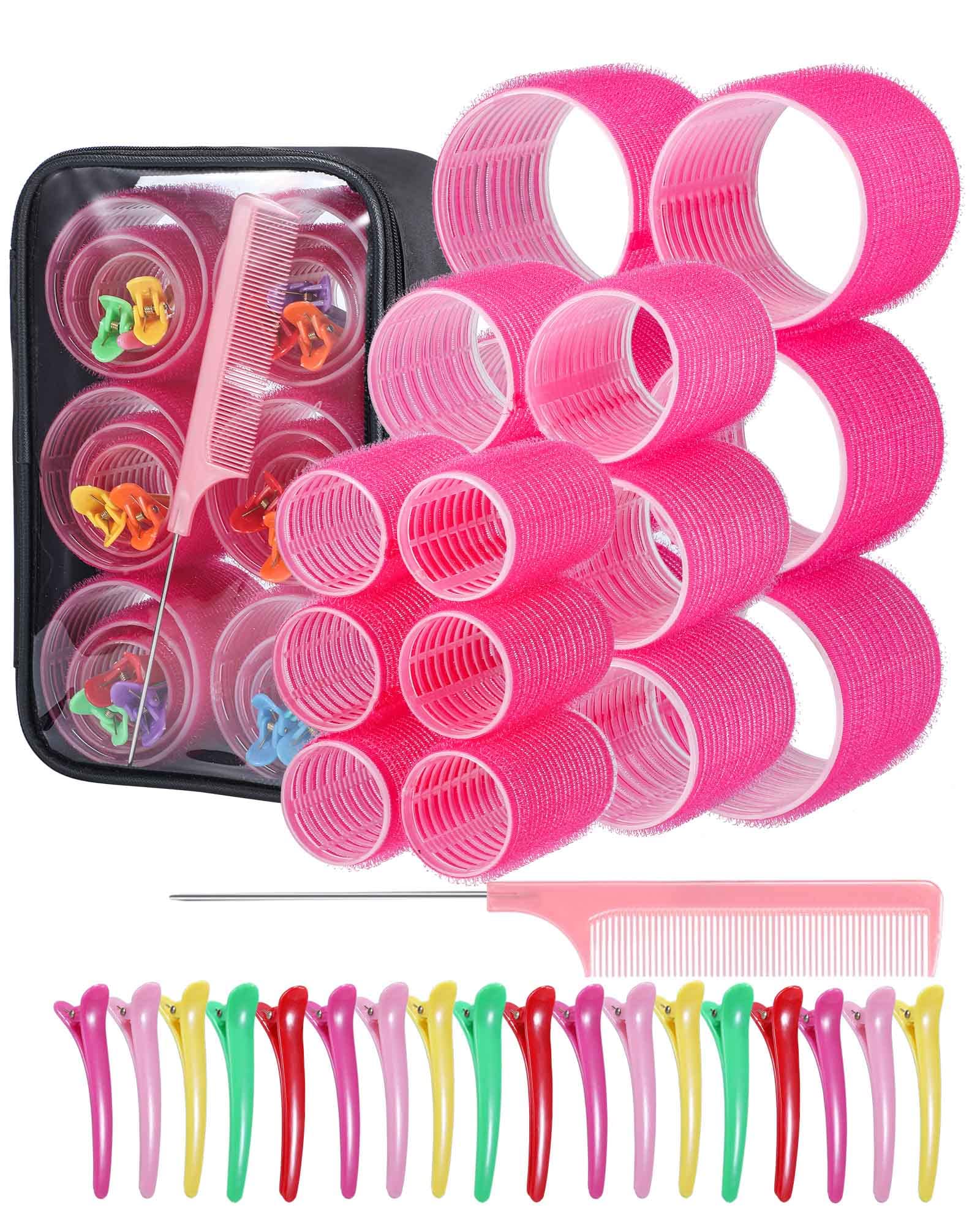 MaxNedrin Hair Roller sets,Self Grip Hair Curlers,3 Inch Salon Hair Dressing Curlers,3 Size (JUMBO LARGE MEDUIEM)18 Packs(Blue)