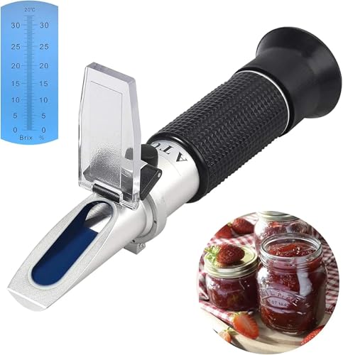 KYKYK Refractometer, Refractometer Sugar Concentration Meter Densimeter 0-32% Brix Handheld Saccharimeter ATC Tester Fruits Grapes for Fruit, Homebrewing, Juice, Vegetables