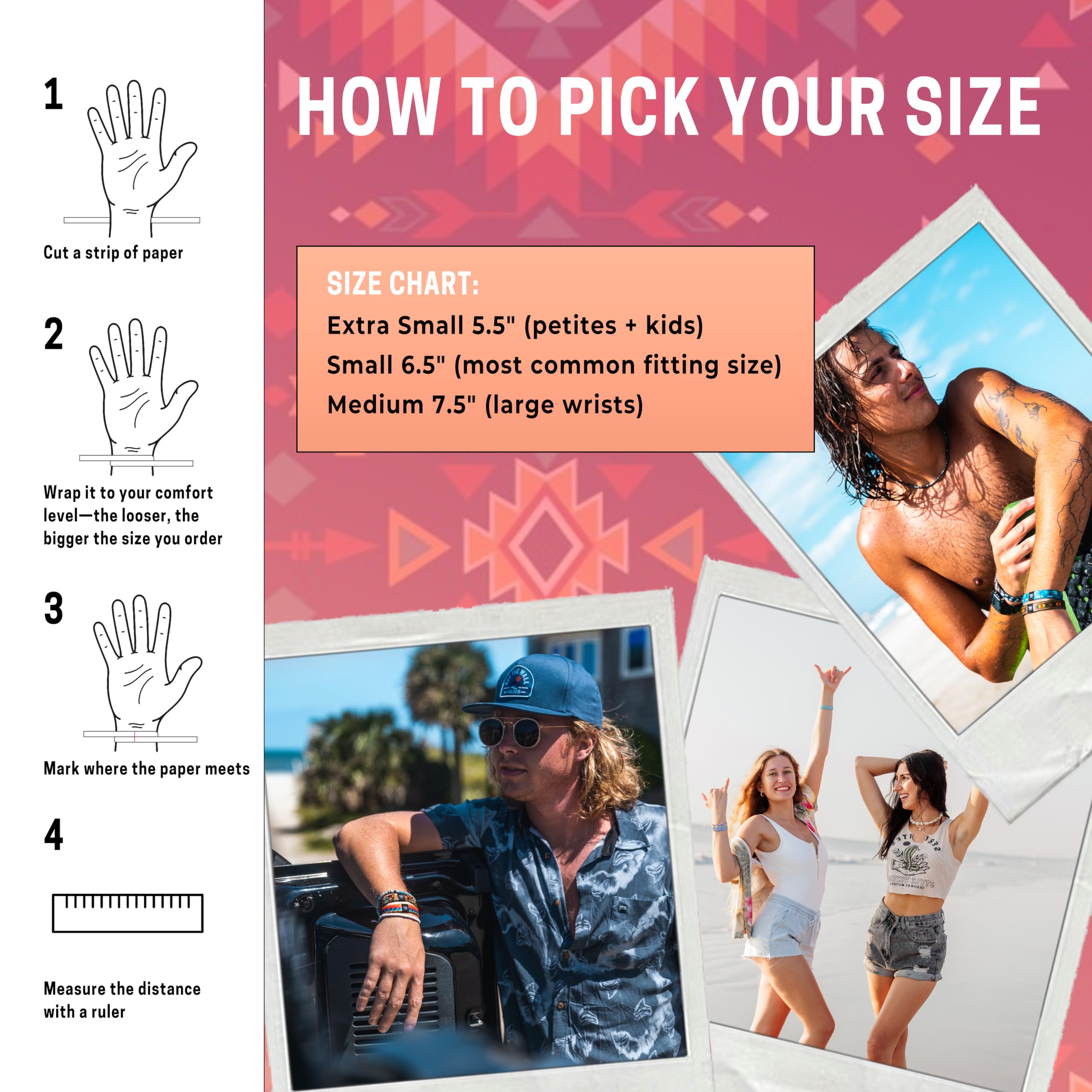 Hang Loose Bands - Southwestern Bracelet for Men, Women & Teens - Comfy Tribal Print and Boho - Western Style Reversible Wristband - Graphite Gear | Small: 6.5" (most common fitting size)