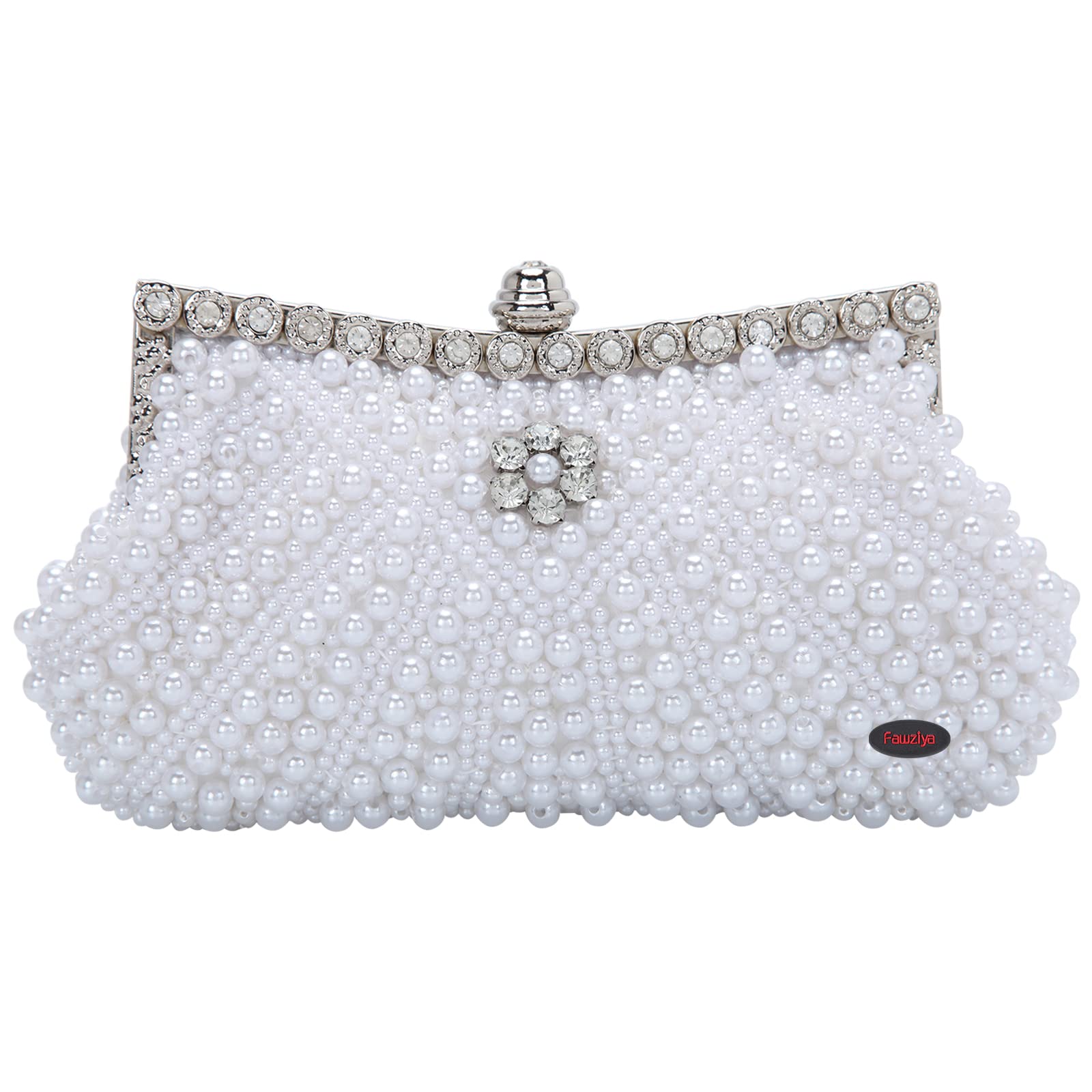 Fawziya Evening Clutch Bling Rhinestone Faux Pearl Soft Novelty Purses For Women Formal-White