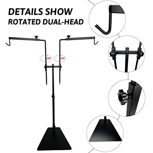kathson 2 Hooks Reptile Dual Lamp Stand Adjustable 15 to 36.2" Reptile Basking Metal Lamp Holder Bracket Heat Light Hanger Holder Floor Light Support for Snake Lizard Turtle Amphibian