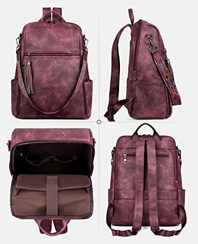 FADEON Laptop Backpack Purse for Women Large Designer PU Leather Laptop Bag, Ladies Computer Shoulder Bags