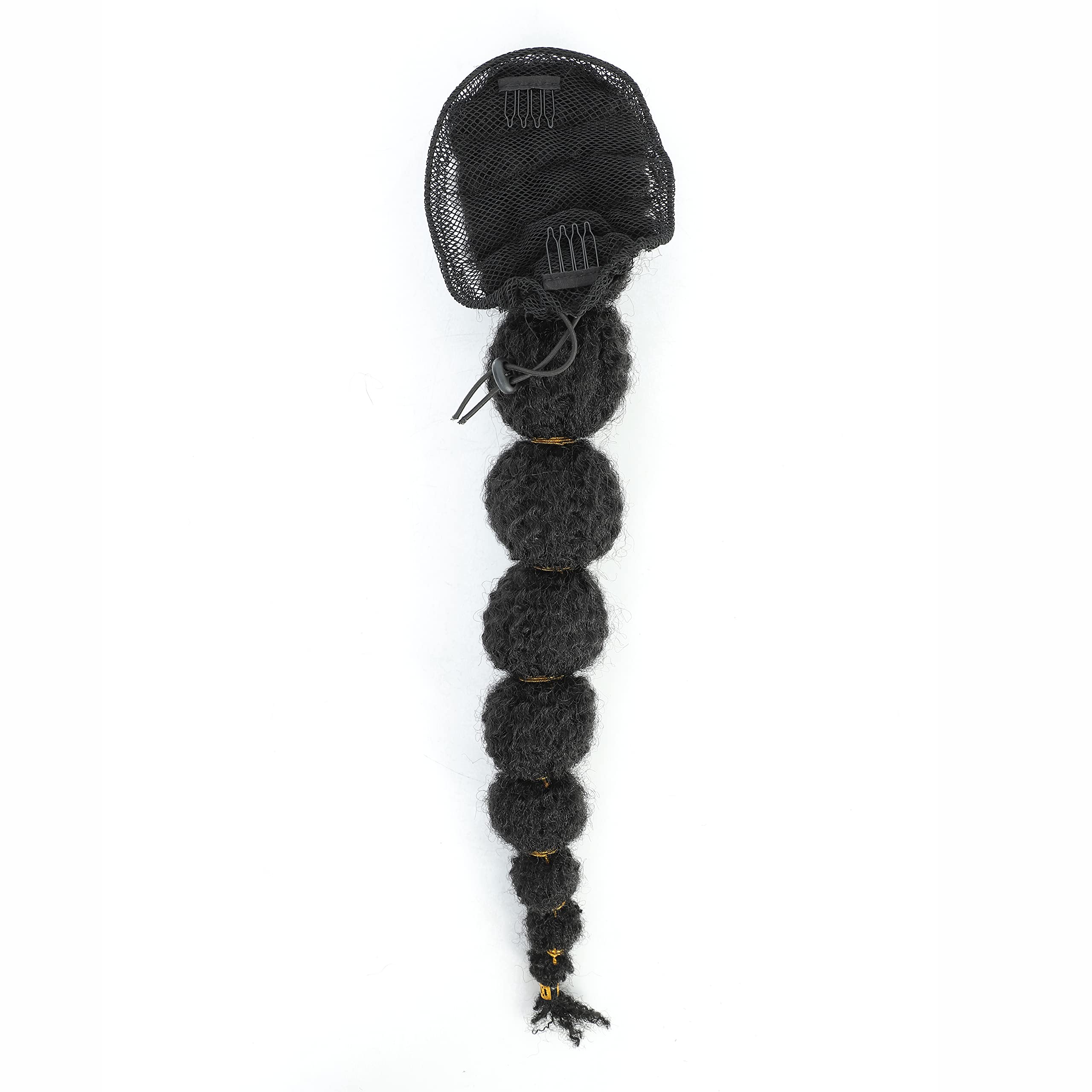 Miyamarch Drawstring Ponytail for Black Women 18 Inch Bubble Ponytail Lantenrn Braid Ponytail Protective Style Clip on Hair Extension Kinky Braided Afro Puff Drawstring Ponytail (18Inch, 1B#)