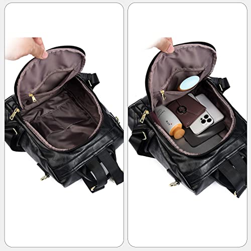 ZOCILOR Backpack Purse for Women, Stylish Leather Design, Large Capacity Travel & College Shoulder Bag, Anti-Theft Feature with Rear Zipper Opening (Black)