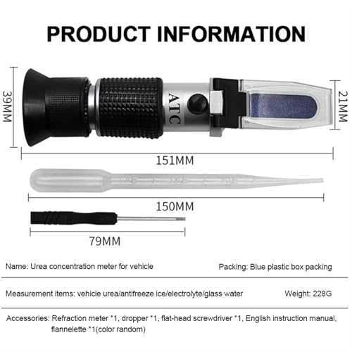 KYKYK Refractometer, 4 in 1 Automotive Antifreeze Tester ATC Refractometer Antifreeze Coolant Test Engine Fluid Propylene Ethylene Glycol Test for Fruit, Homebrewing, Juice, Vegetables
