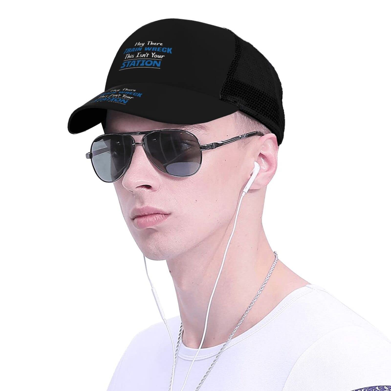 Hey There Train Wreck, This Isn't Your Station Men's and Women's Mesh Hat Baseball Hat Sandwich Hat All Seasons Black