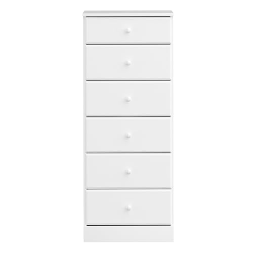 Prepac Astrid Tall White Dresser: 16.5"D x 19.75"W x 50"H, 6-Drawer Chest for Bedroom by Prepac - Perfect Chest of Drawers for Ample Storage