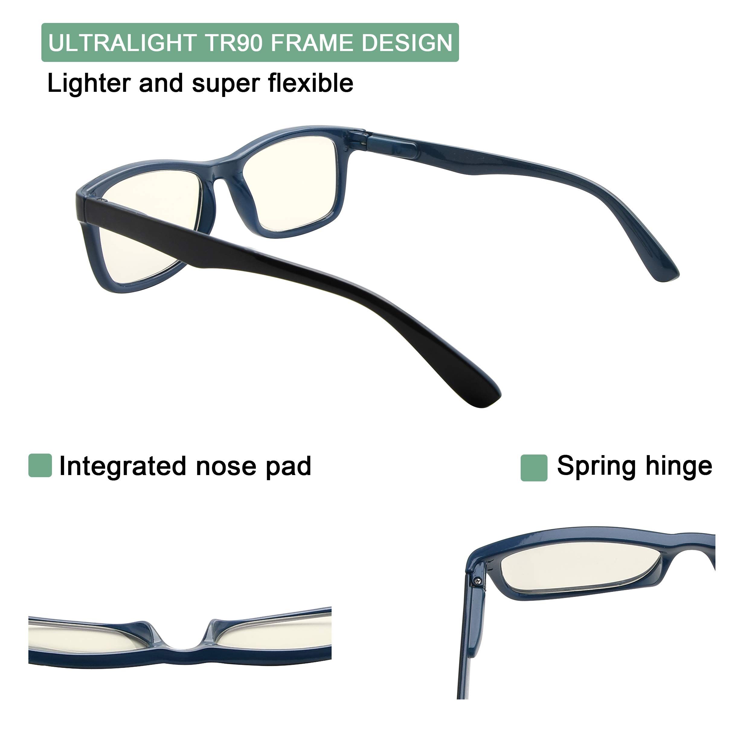 GTSY 3 Pairs Blue Light Blocking Reading Glasses Rectangular Computer Game Glasses Anti UV Ray Reduce Eyestrain For Women Men