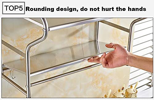 INTBUYING 2 Layer Microwave Oven Wall Mount Shelf Stainless Steel Kitchen Storage Organization with Removable Hooks