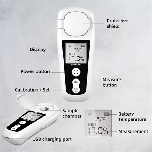 KYKYK Refractometer, Digital Brix Refractometer Range 0-55% Accuracy ±0.2% Portable Handheld Measures Sugar Content in Honey Wine Beer Liquids for Fruit, Homebrewing, Juice, Vegetables