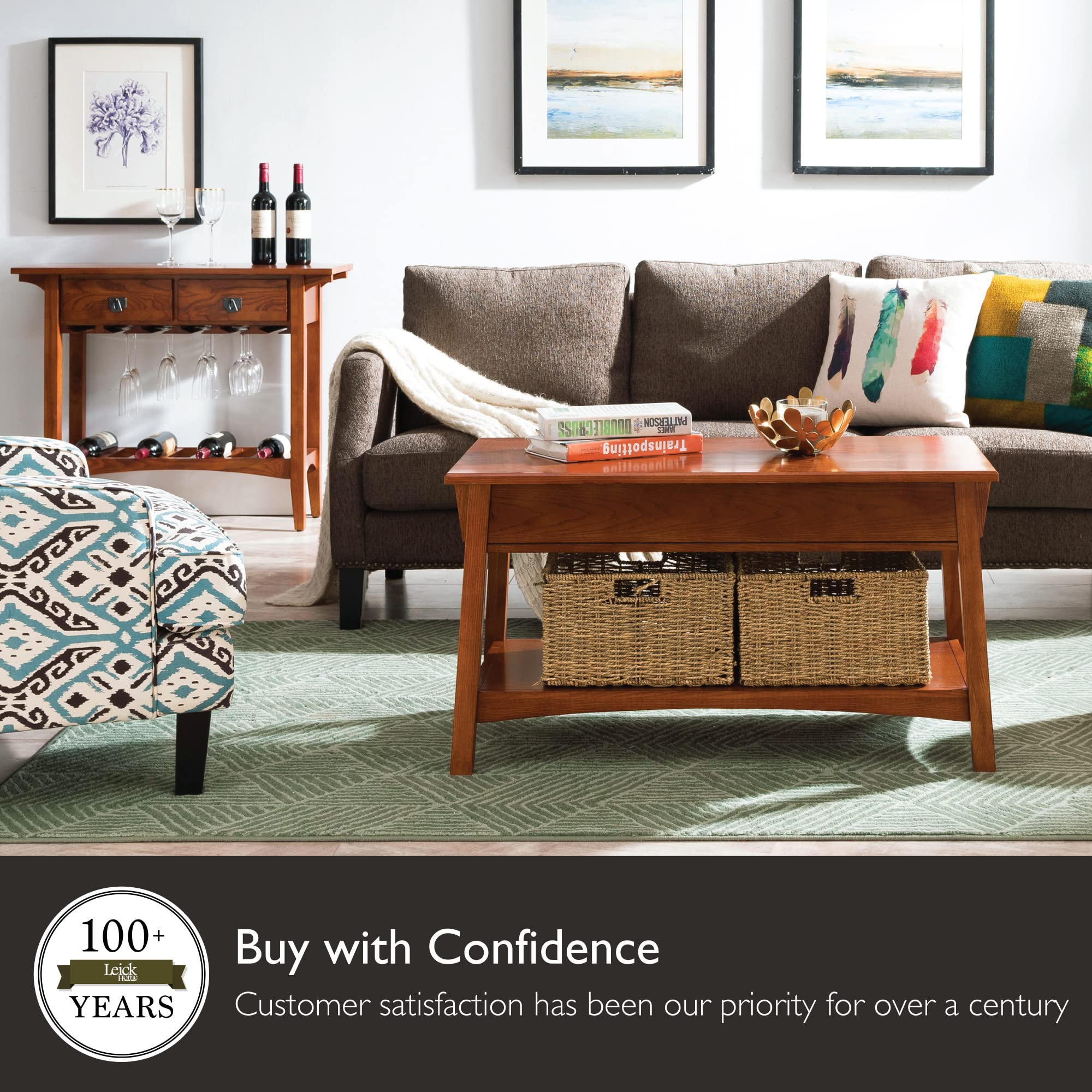 Leick Mission Wine Table with Storage Drawers, Russet Finish