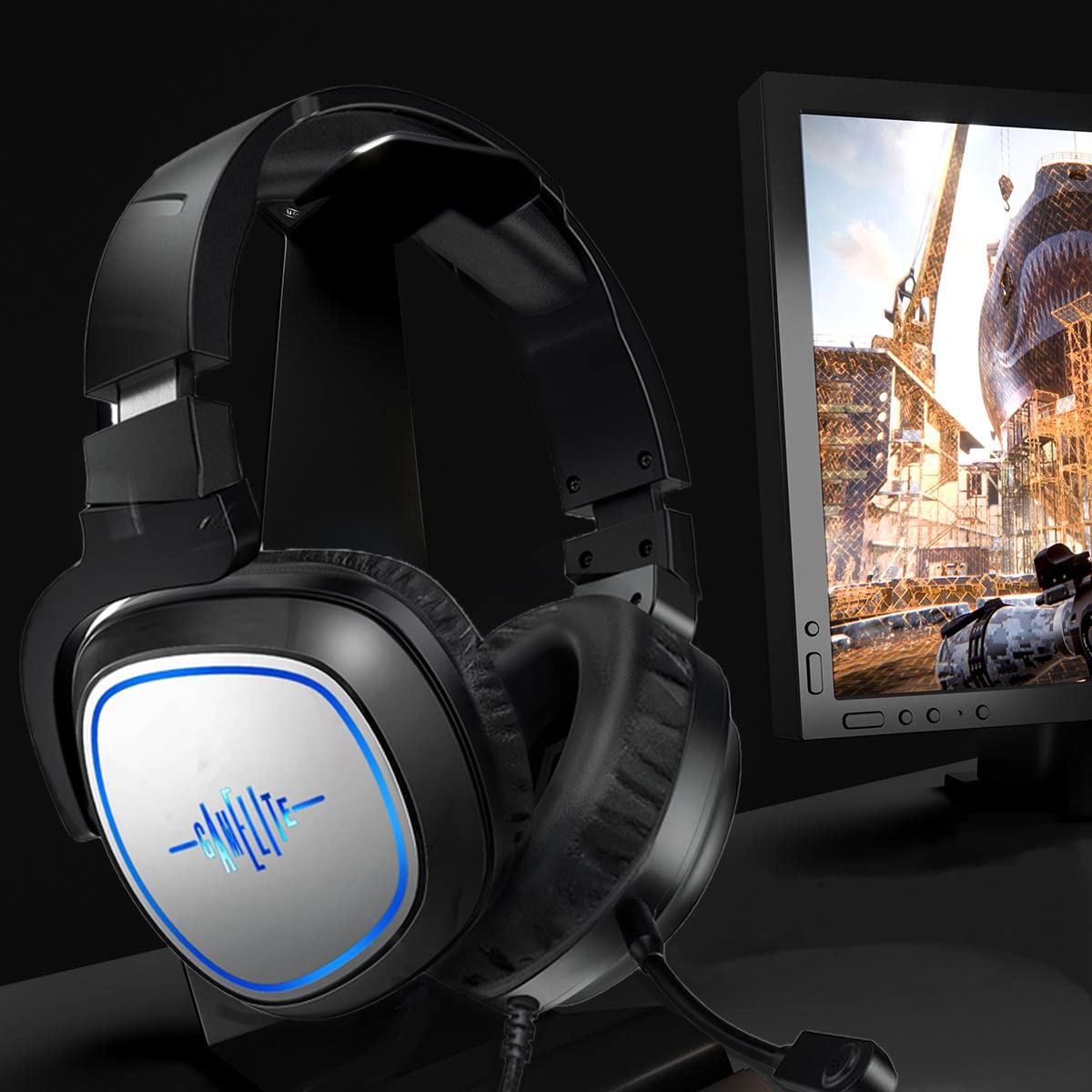 GAMELITE Wireless Gaming Headset Headphones with Microphone for Nintendo Switch PS5 PS4 PC Up to 40Hrs 2.4G Wireless Bluetooth RGB Gaming Headsets Over Ear Noise Canceling Mic Wired Mode for Xbox