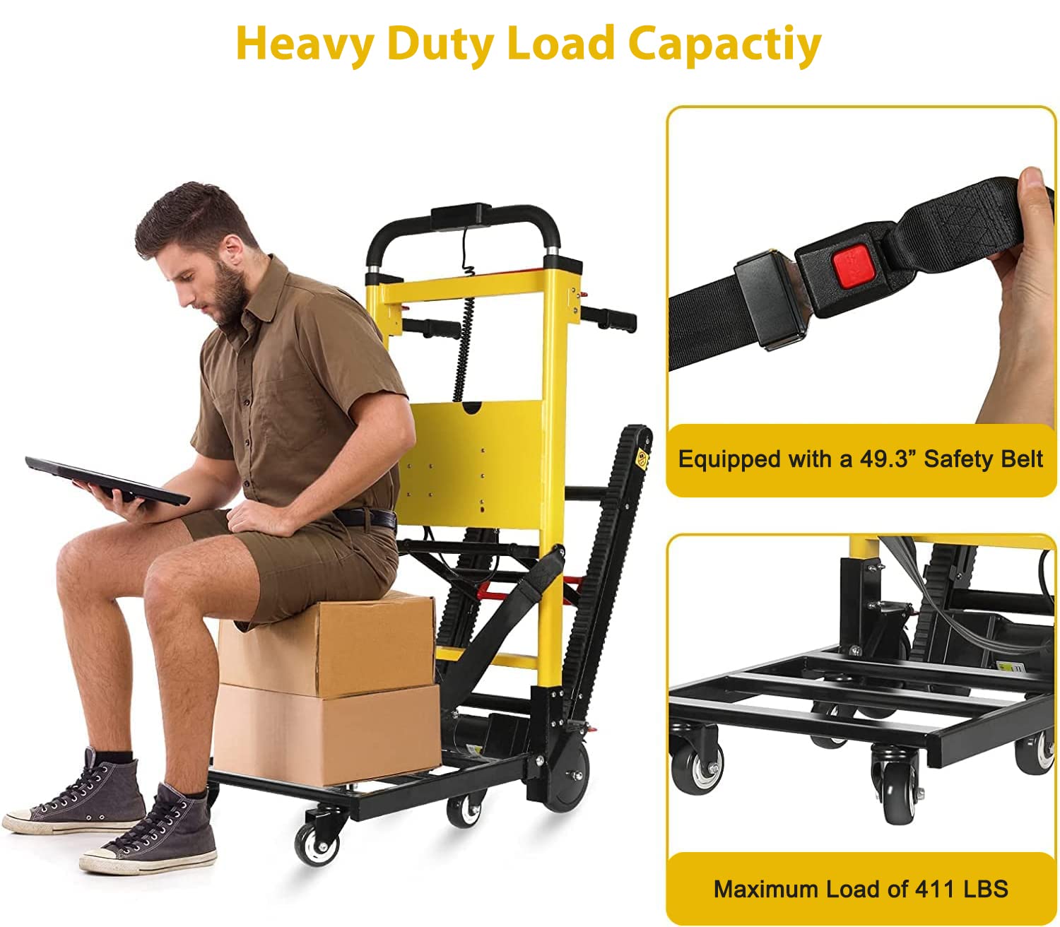 Electric Stair Climbing Hand Trucks with Removable Extension Tray, 440lbs max Load Capacity Folding Stair Climbing Dolly Takes 1500 Steps Stairs with Rubber Tracks for Easy up/Down Stairs
