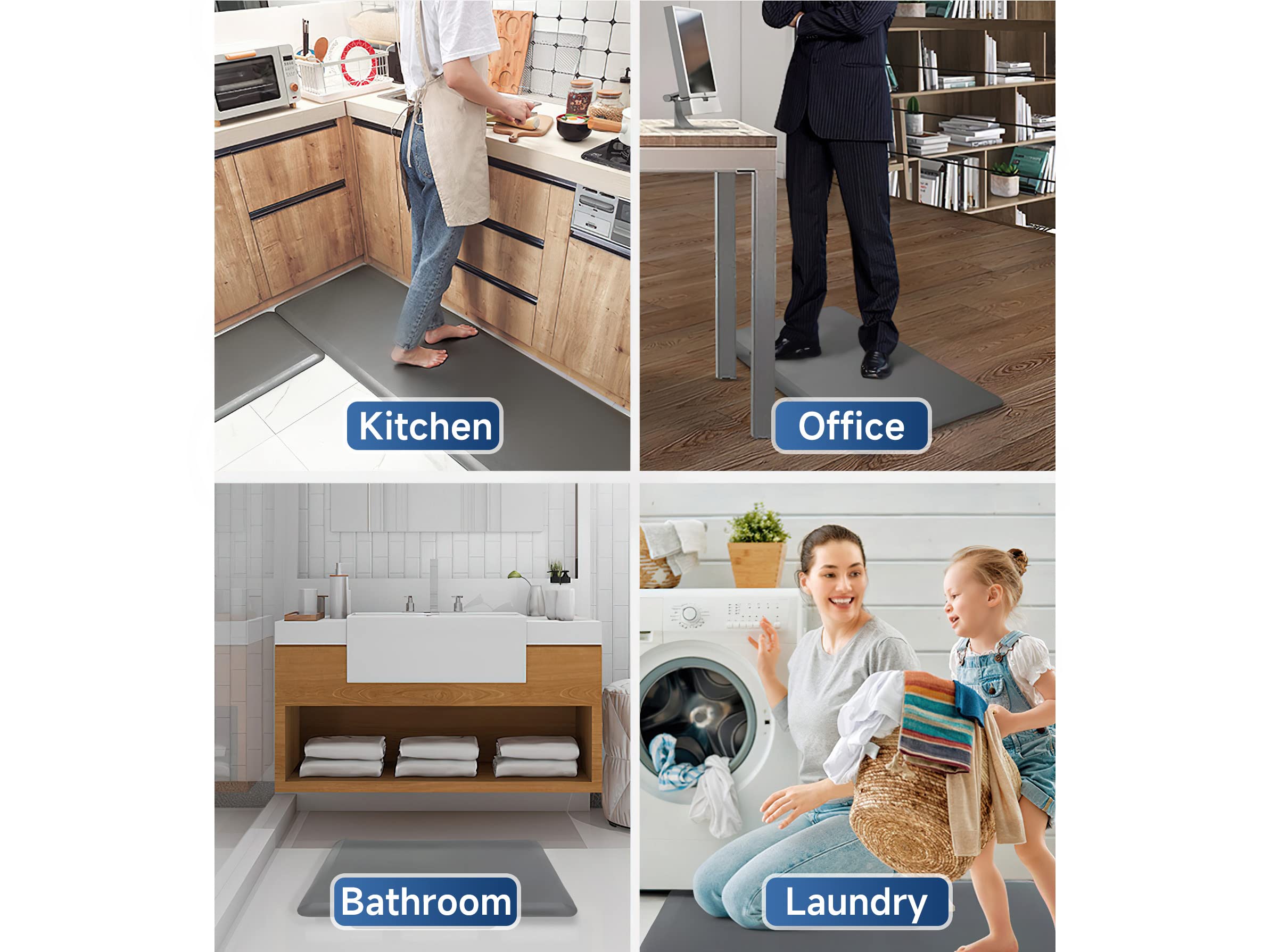 ZVV Kitchen Mats Cushioned Anti Fatigue 2PCS Kitchen Rugs Waterproof Non-Slip Durable Stain Resistant Thick Memory Foam Heavy Duty Ergonomic Comfort Standing Mat for Floor,Laundry,Housewarming Gifts