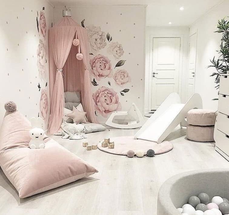 Modern Nursery Kids Bed Canopy - Baby Crib Bed Mosquito net reading Nook - princess house castle bed hanging sheer Canopy 10 layers (PINK)