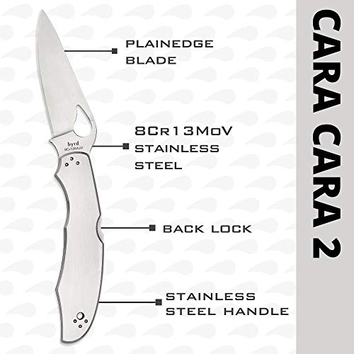 Spyderco Byrd Cara Cara 2 Knife with 3.75" Steel Blade and Durable Stainless Steel Handle - PlainEdge - BY03P2