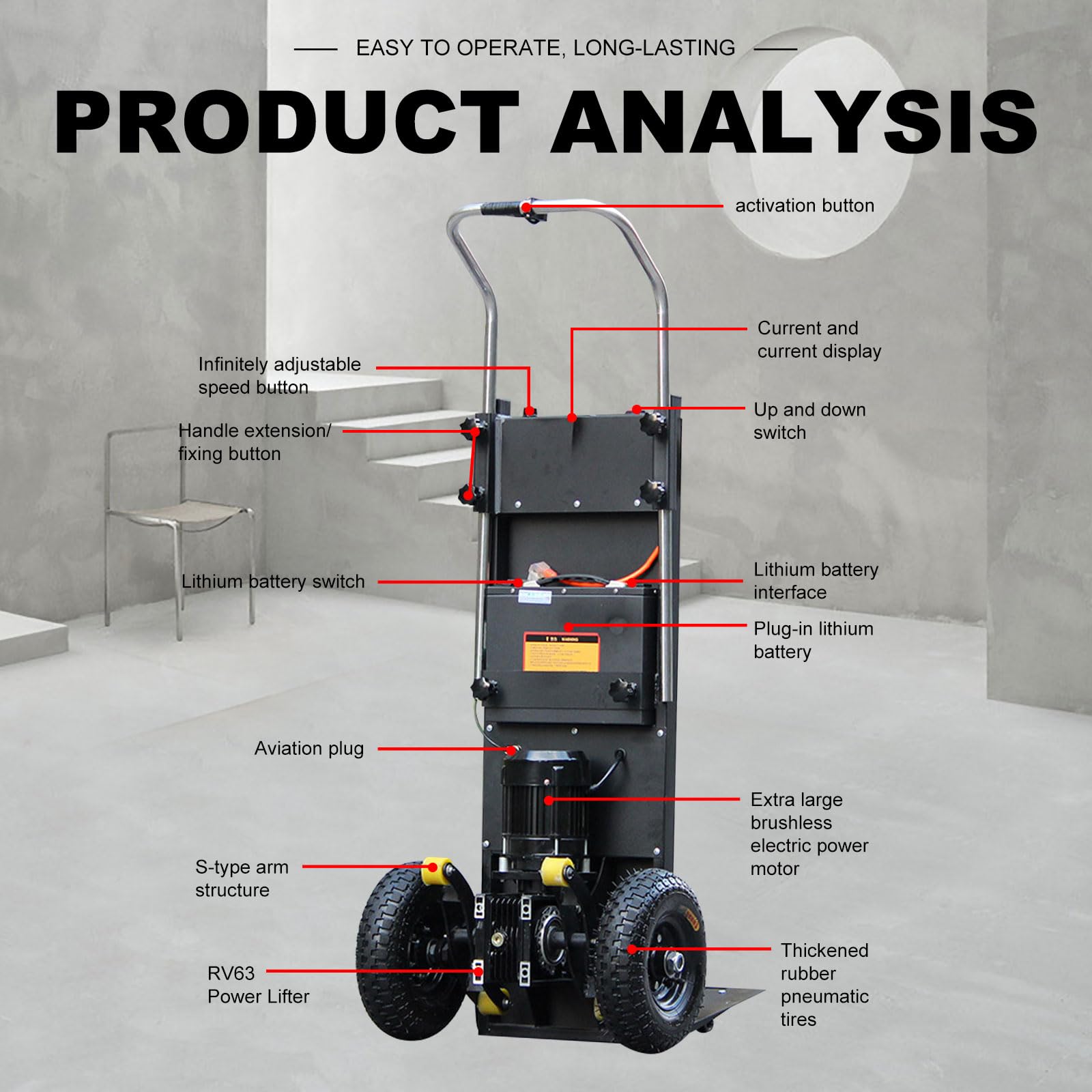 Electric Stair Climbing Hand Trucks Cart Easy Up/Down, 1200 W 881lb Max Load for Moving Warehouse Logistics Distribution