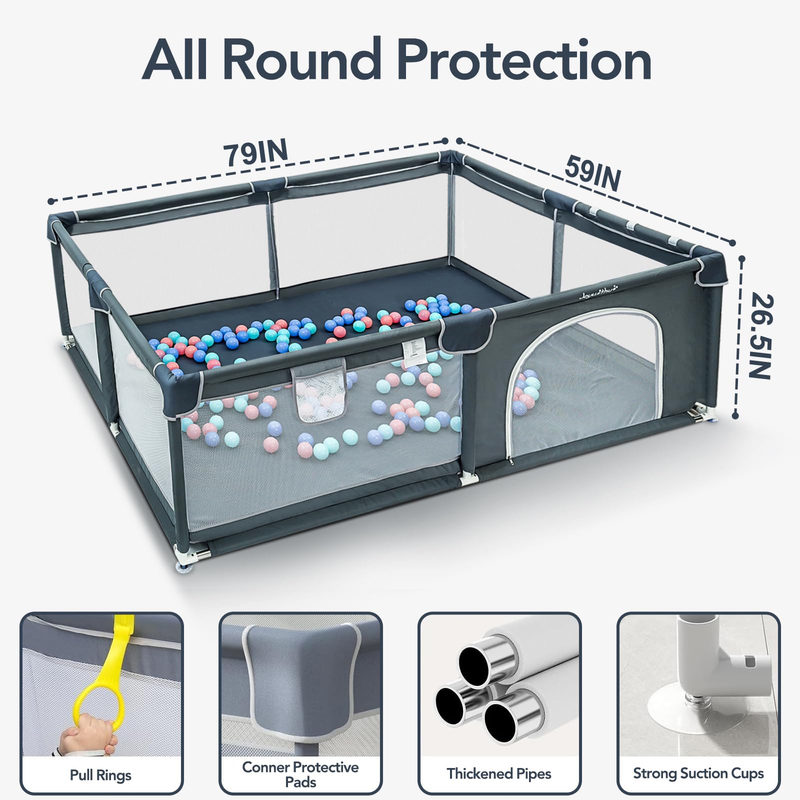 Joywithu Baby Playpen with Mat, 79''×59'' Playpen for Babies and Toddlers, Extra Large Kids Playpen