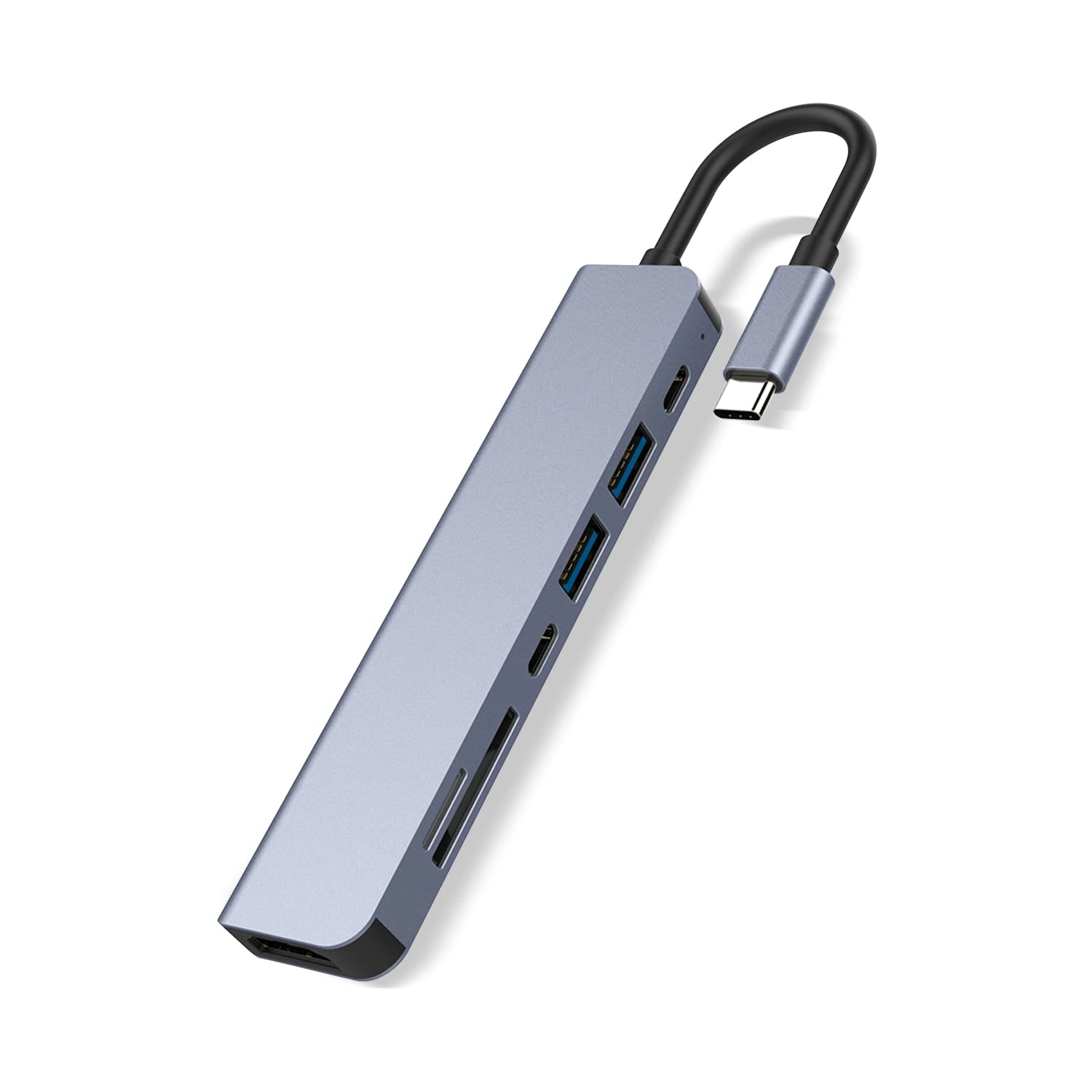 USB C Hub,7 in 1 Type C Hub,USB C Hub Multiport Adapter with 4K 60Hz HDMI,100W PD,2 USB 3.0,USB C Data Port,SD/TF Card Reader,Compatible for MacBook Air / Pro,iPad Pro,Surface Pro,XPS and More