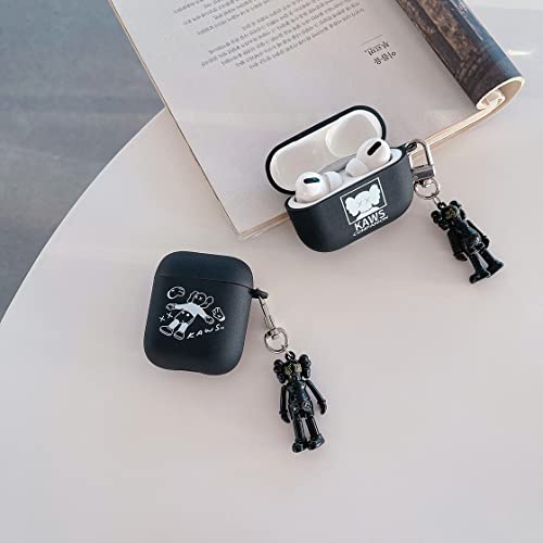 ZONOQX Compatible with Airpod 1/2 case ,Fashion Frosted TPU Shockproof case with Funny Keychain for Airpod 1/2 Suitable for Men and Wome . (Black-Faced Bear)
