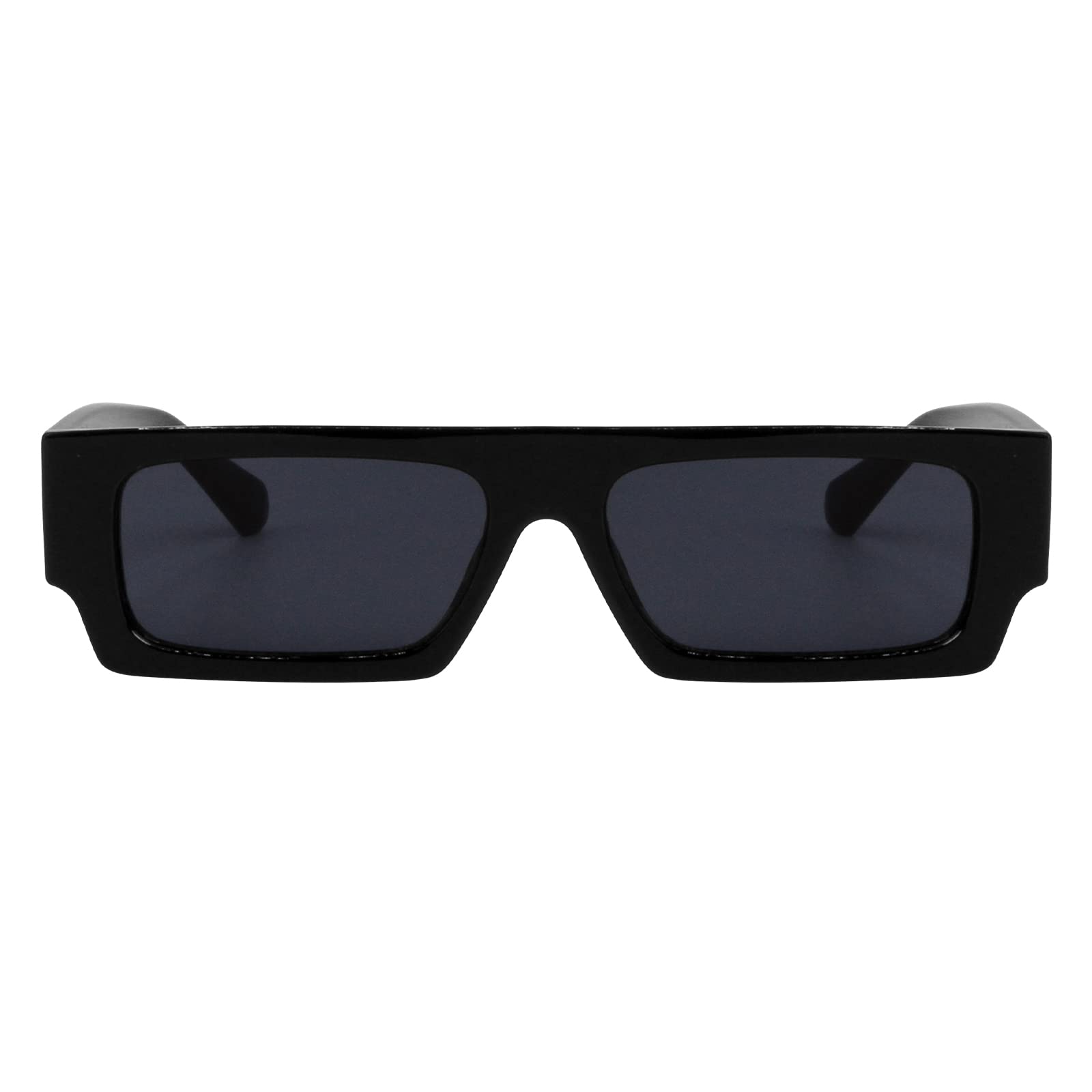 Hanj 90s Small Vintage Narrow Square Sunglasses for Men Women UV400 Trendy Retro Black Glasses Cool Rectangular Shades (Polished Black)