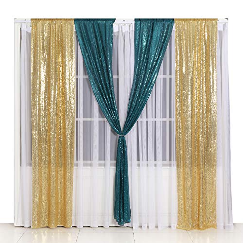 SquarePie Sequin Curtain 2 Panels 2FT x 8FT Gold Backdrop for Wedding Party Christmas