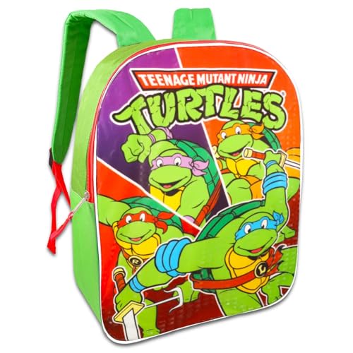 Teenage Mutant Ninja Turtles Backpack for Boys - Bundle with 15β TMNT Backpack, Water Pouch, Stickers, More | TMNT Backpack for School
