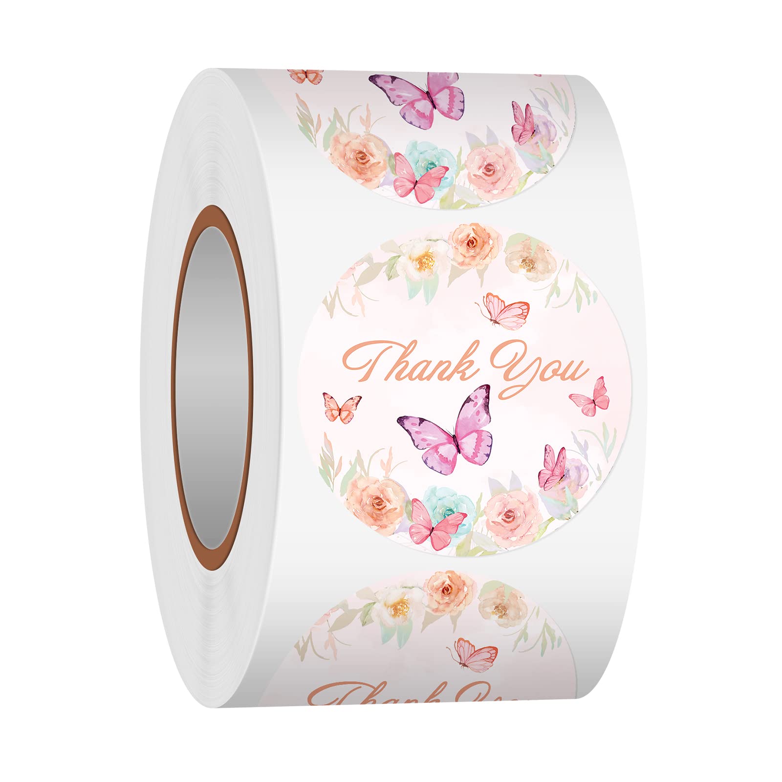 Heyfibro 500 PCS Thank You Sticker Roll, 1.5" Butterfly Thank You Stickers Labels for Small Business, Baking Packaging, Round Sticker Tags for Gift Cards, Envelopes Seals, Wedding