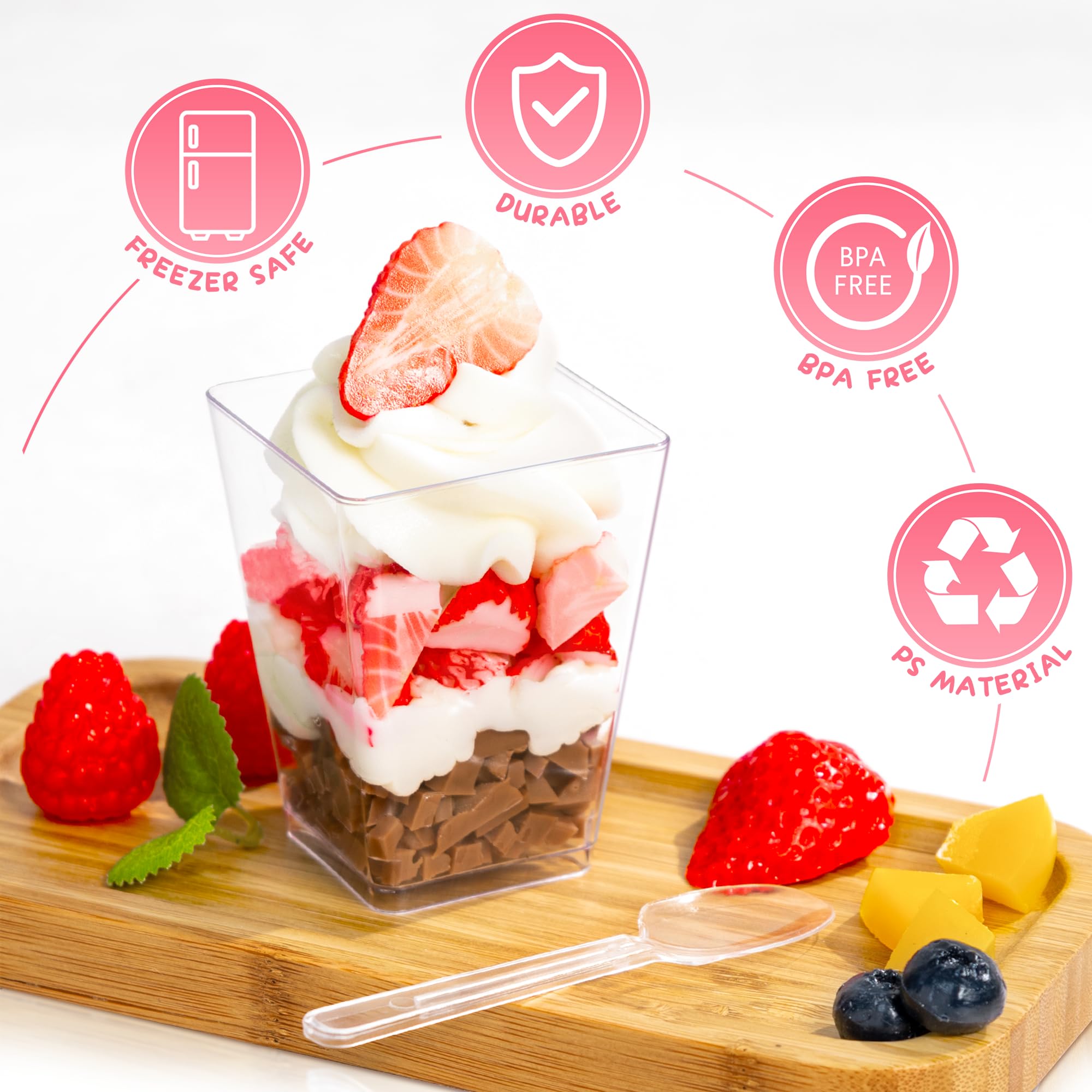 POMINEL Dessert Parfait Cups with Lids, 50 Pack 5 oz Vasos Para Postres Plastic Dessert Cups with Lids and Spoons
