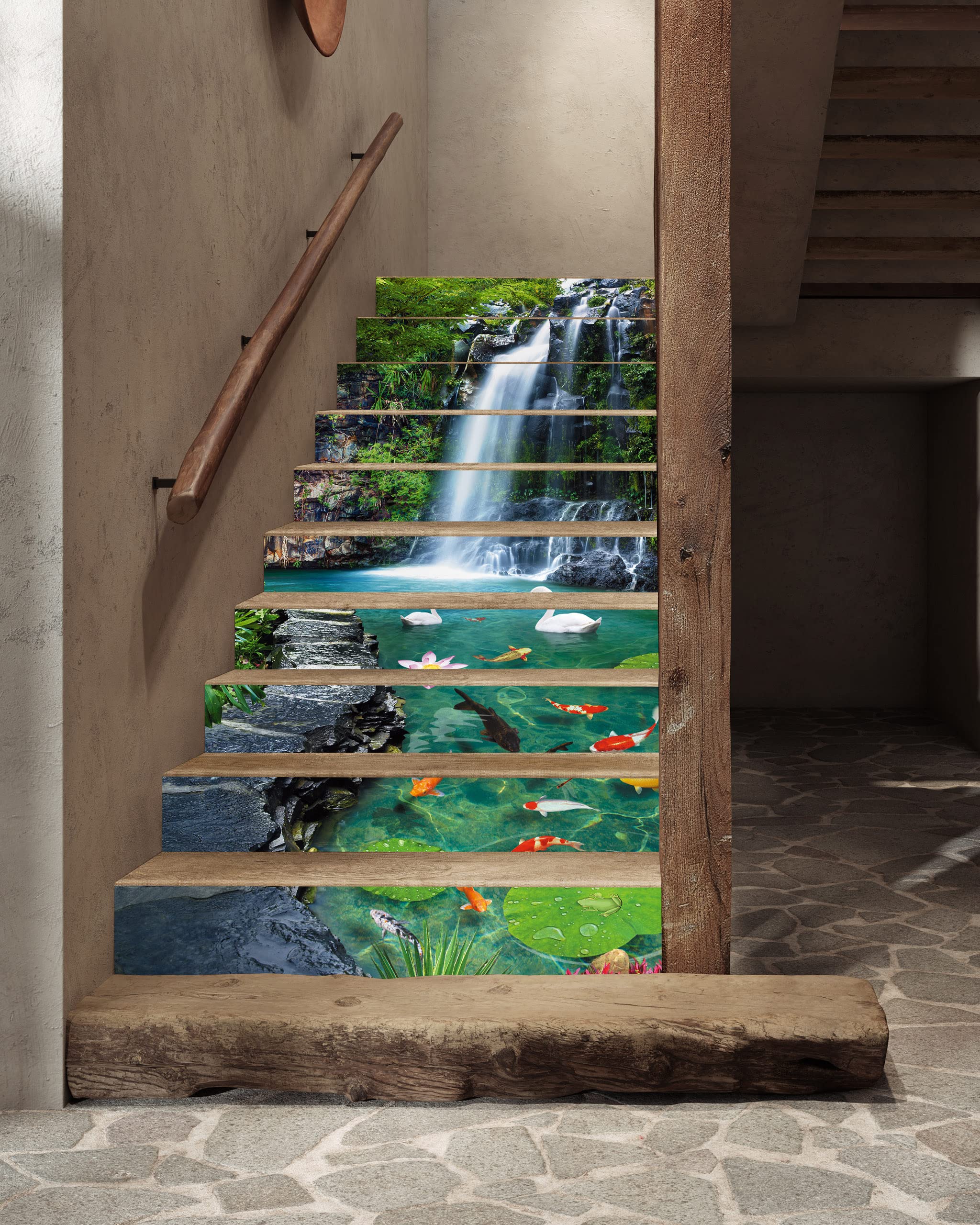 FLFK Stair Riser Decals - Stair Stickers Decals Peel and Stick,Stone Trail Stair Decals Self-Adhesive for Home Decor, 39.3" W x 7.08" H x 13Pcs